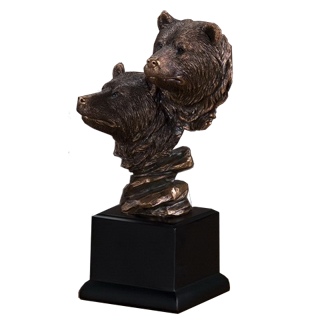 Double Bear Heads Trophy - 10" | Animal Trophies | Cheap Sports Trophies